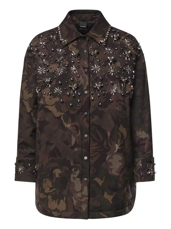 Pinko Nylon Jacket With Camouflage Pattern And Decorative Embroidery - Multi