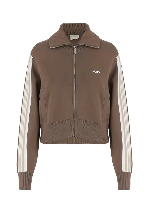 AUTRY Viscose Blend Sweatshirt With Zipper And Side Stripes - Brown