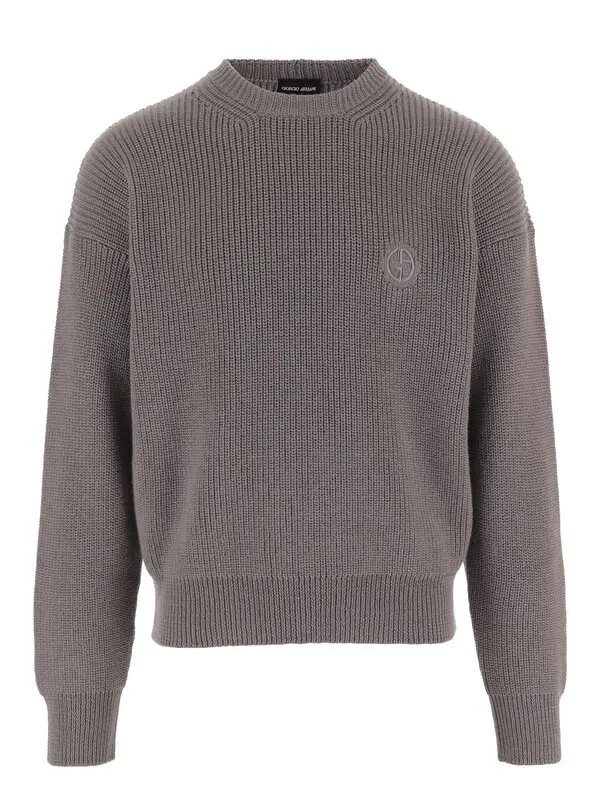 Giorgio Armani Wool Sweater With Logo - Grey