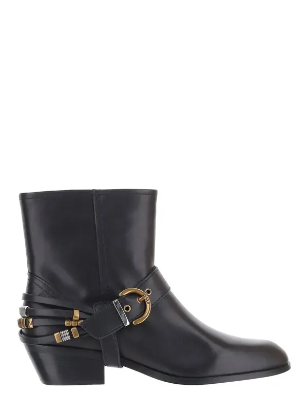 Pinko Leather Ankle Boots With Logo - Black