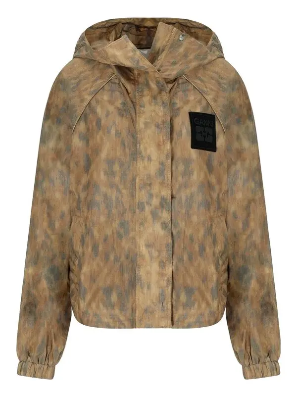 GANNI Animal Print Nylon Jacket - Brown