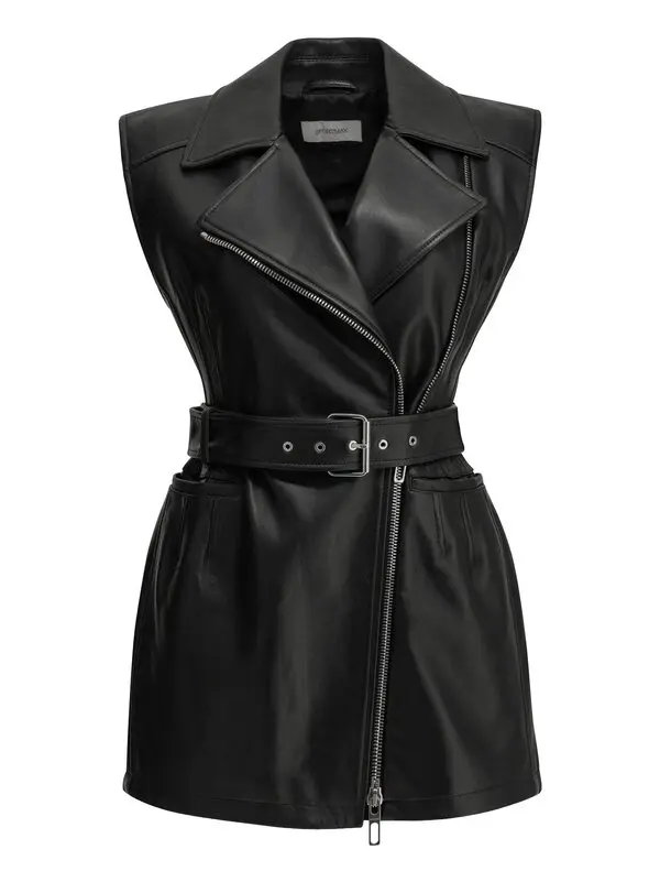 Max Mara Sleeveless Leather Jacket - Black