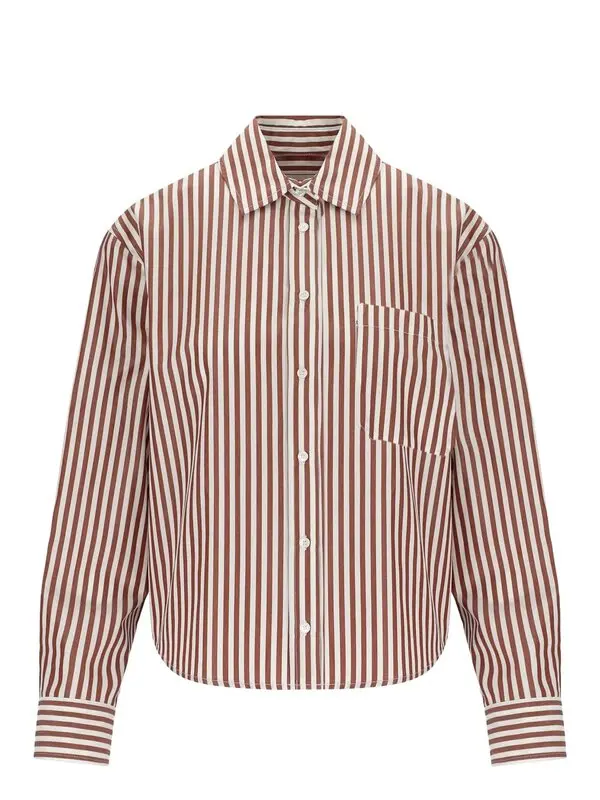 Max Mara Panetto White And Striped Shirt - Brown