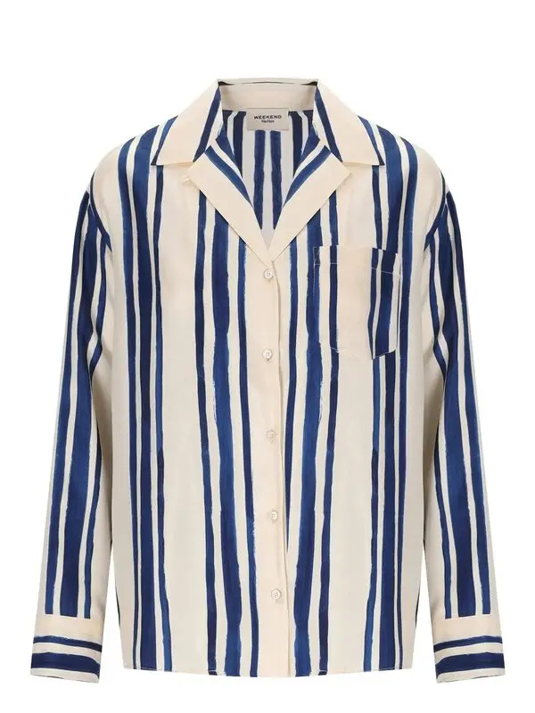 Max Mara Corona Striped Blue And White Shirt - Ivory