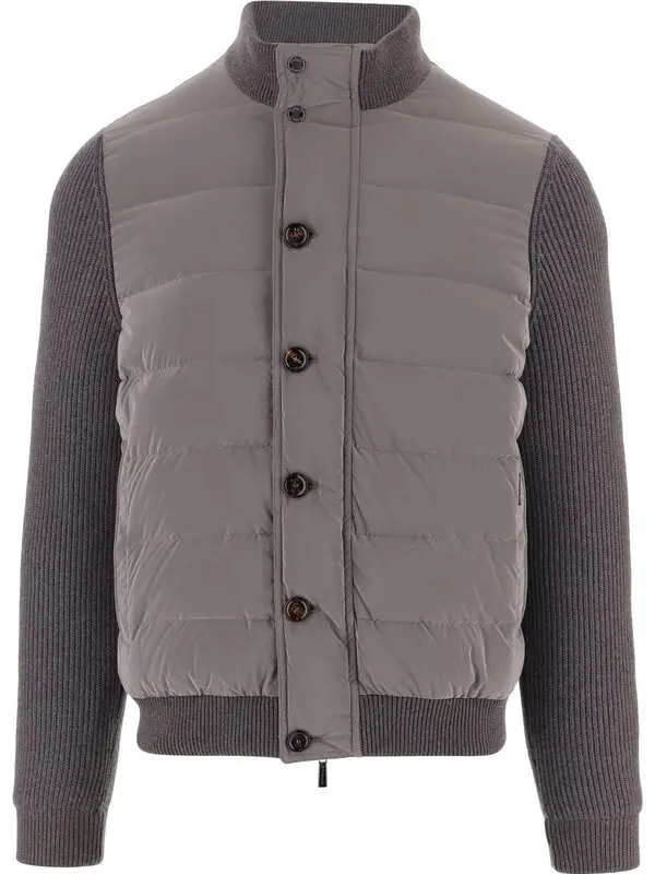 MOORER Hybrid Jacket With Knitted Trim And Sleeves - Anthracite