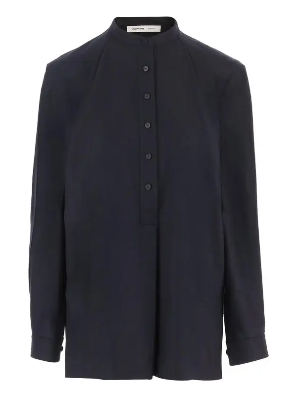 Carven Wool Sweater With Half Button Front - Navy