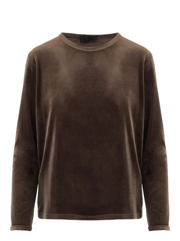 F.IT Long Sleeved Stretch Velvet Sweater - Brown
