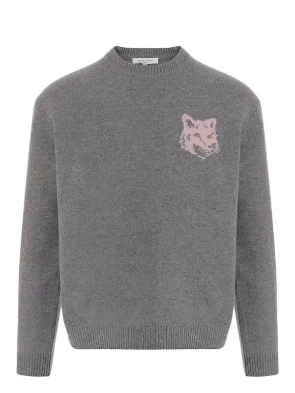 Maison Kitsuné Wool Sweater With Logo - Grey
