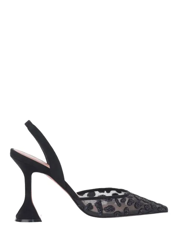 Amina Muaddi Holli Mesh Slingbacks With Animal Print - Black