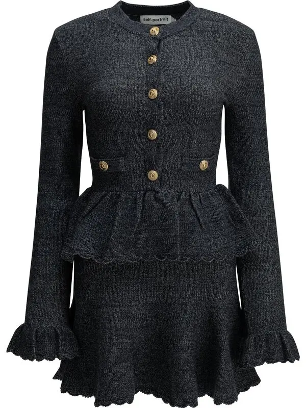 SELF-PORTRAIT Short Knit Dress - Blue