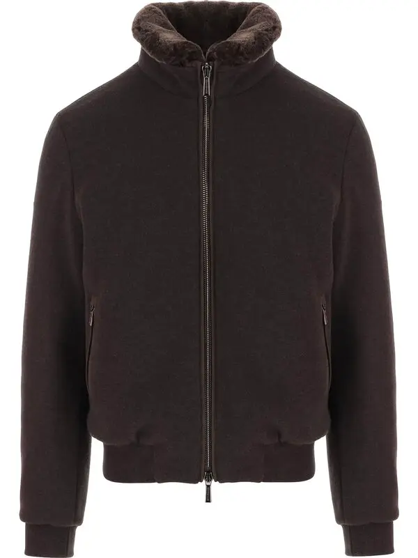 MOORER Wool And Cashmere Jacket With High Collar - Brown