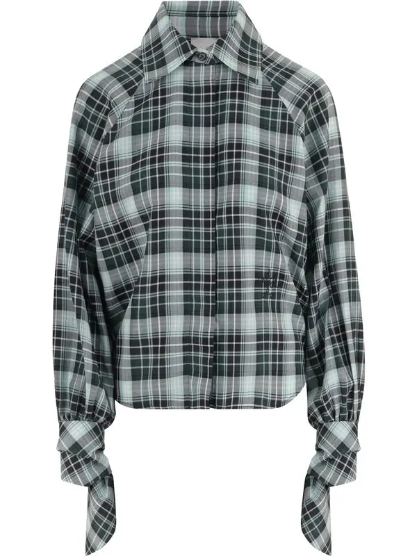 PATOU Cotton Blouse With Check Pattern And Tied Sleeves - Multi