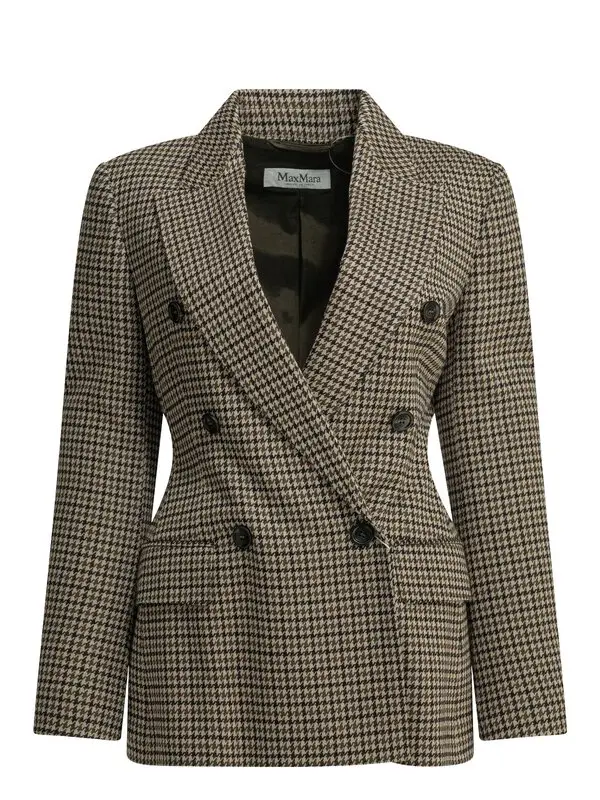 Max Mara Double Breasted Houndstooth Blazer - Brown