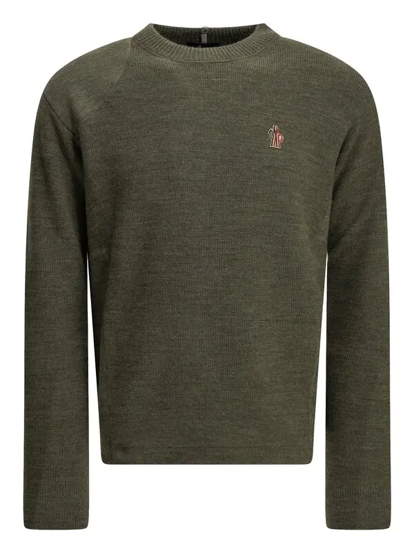 Moncler Crew Neck Sweater With Logo - Grey