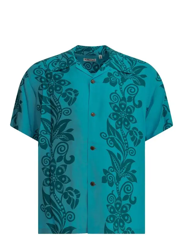 SUN SURF Pictograph Flower' Casual Shirt - Light Blue