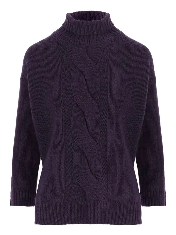 Bruno Manetti Cable Knit Sweater In Wool And Cashmere - Viola
