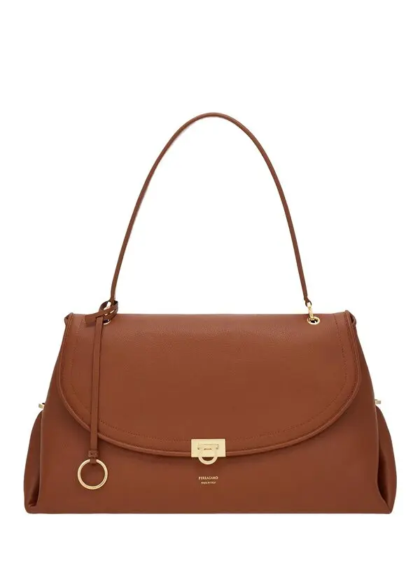 FERRAGAMO Leather Bag With Logo - Brown
