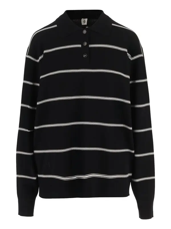 THE GARMENT Viscose Blend Polo Shirt With Striped Pattern - Black