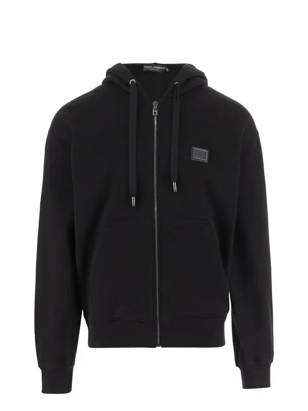 Dolce & Gabbana Cotton Hooded Sweatshirt With Logo Patch - Black