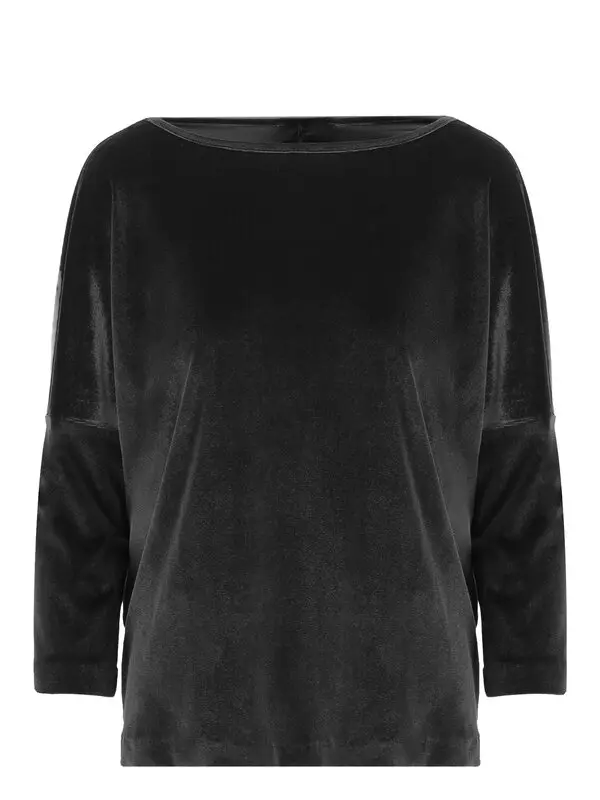 F.IT Long Sleeved Stretch Velvet Sweater - Black