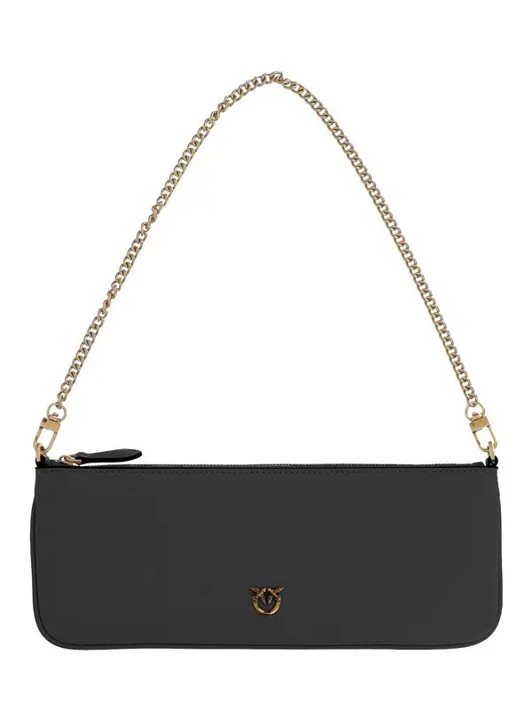 Pinko Leather Shoulder Bag With Logo - Black