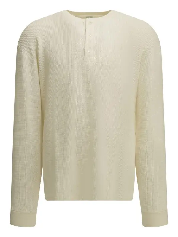 A.PRESSE Henley T Shirt With A Honeycomb Pattern - White