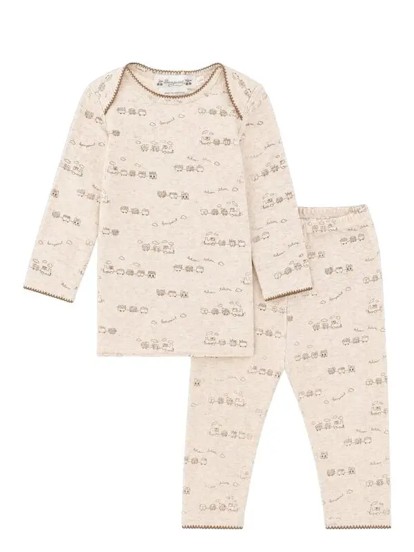 Bonpoint Completo 'timini' Con Stampa Trenini - Beige