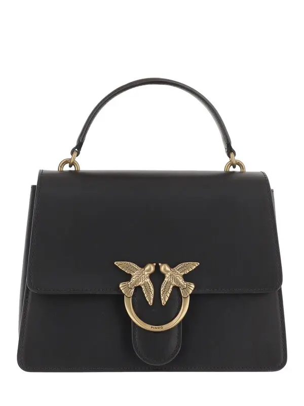 Pinko Leather Handbag With Logo - Black