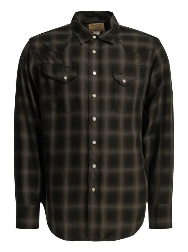 SUGAR CANE Casual Plaid Shirt - Brown