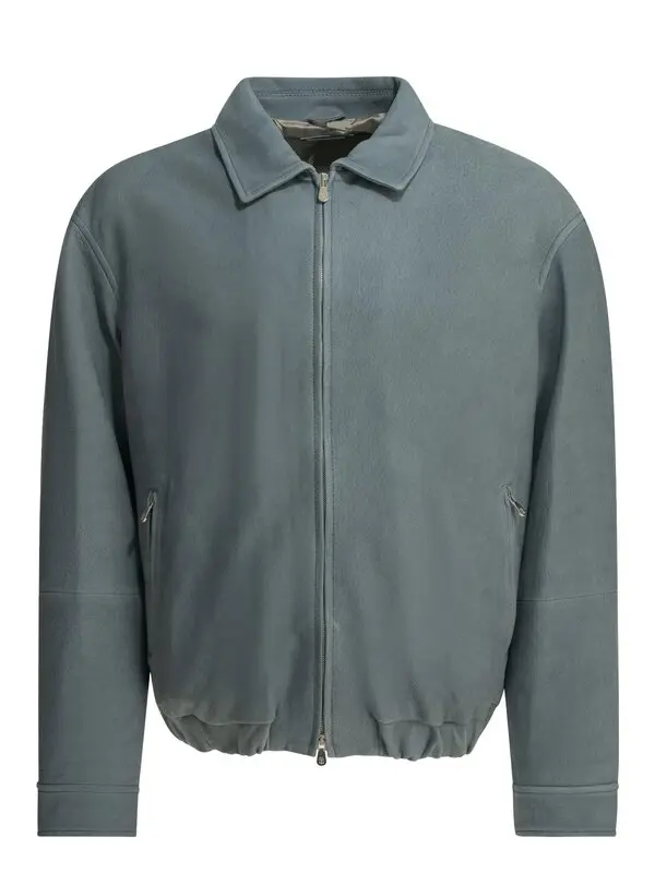 Brunello Cucinelli Nubuck Leather Jacket - Light Blue