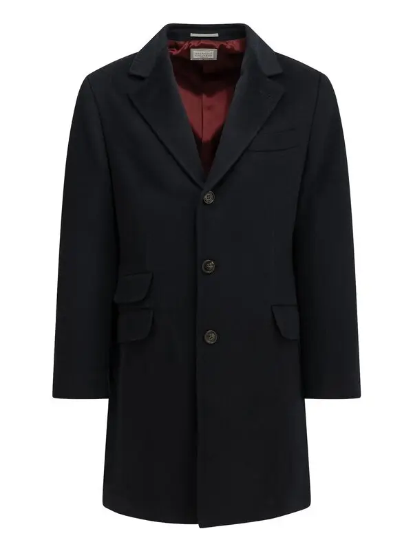 Brunello Cucinelli Short Coat Made Of Virgin Wool Fabric - Blue