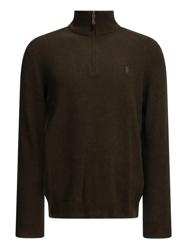 Polo Ralph Lauren Sweater With A Half Zip And Logo - Brown