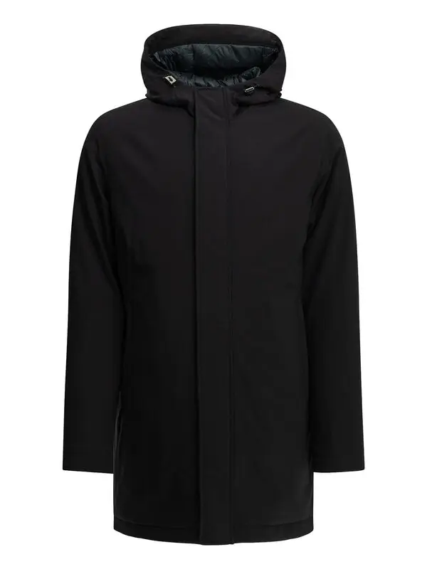 Herno Long Down Jacket In Stretch Twill - Blue