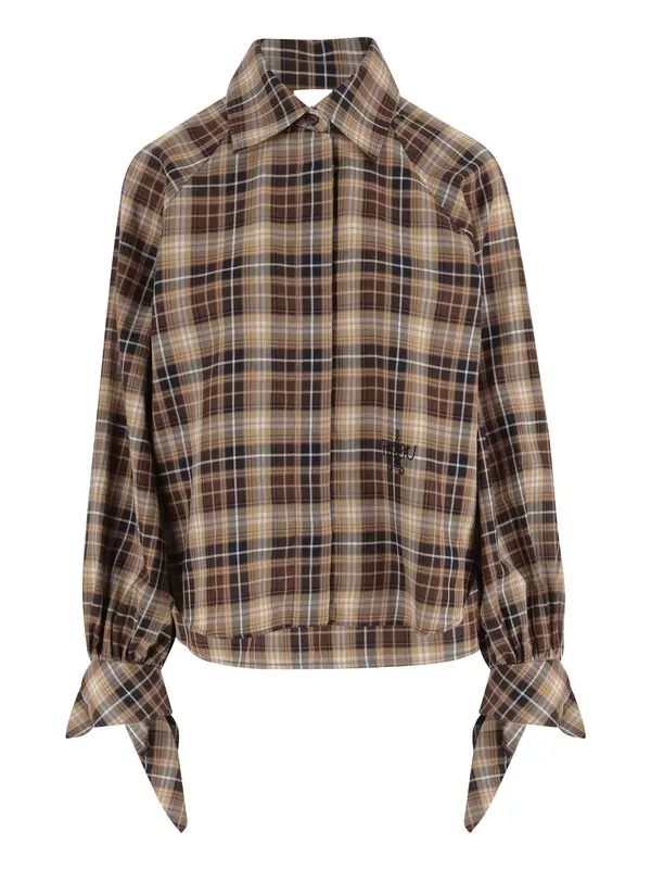 PATOU Cotton Blouse With Check Pattern And Tied Sleeves - Multi
