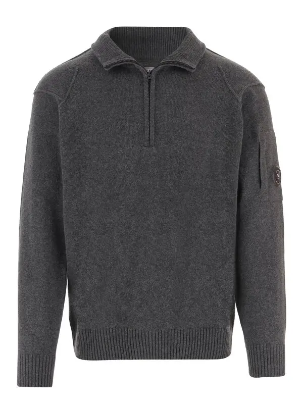 C.P. COMPANY Half Zip Sweater In Wool Blend - Grey