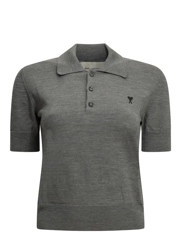 AMI Paris Merino Wool Polo Shirt - Grey