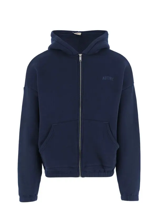 AUTRY Cotton Zip Up Hoodie With Logo - Navy