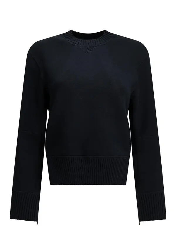 Sacai Crew Neck Sweater Made Of A Cotton Cashmere Blend - Blue