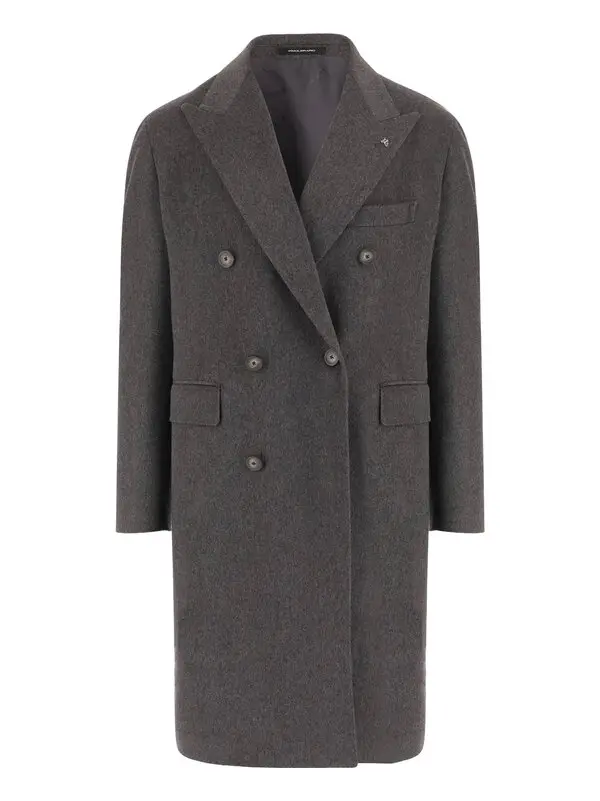 Tagliatore Double Breasted Wool Coat With Peak Layers - Grey