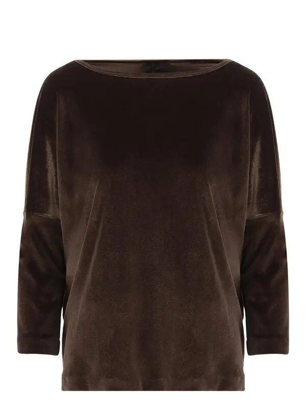 F.IT Long Sleeved Stretch Velvet Sweater - Brown