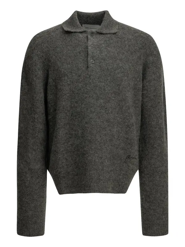 AMI Paris Polo Sweater With Logo - Grey