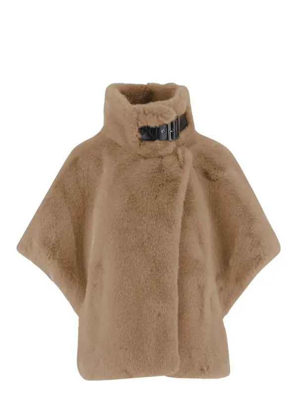 Pinko Aspen Fur Effect Fabric Cape - Beige