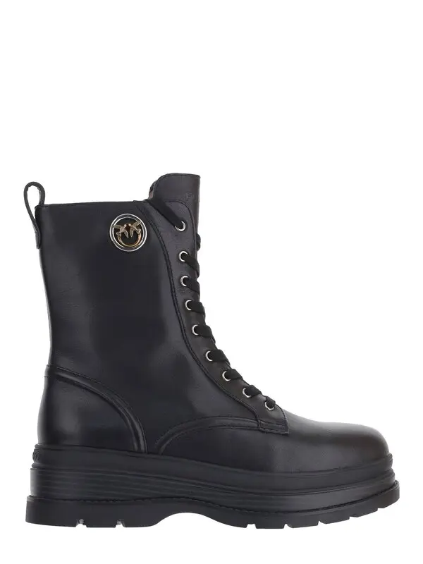Pinko Leather Ankle Boots With Logo - Black