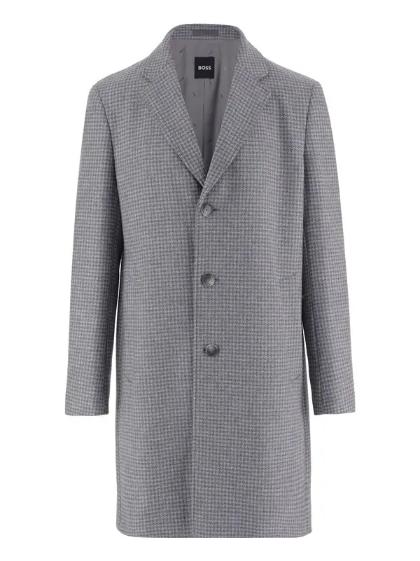Hugo Boss Wool Coat With Henspeat Pattern - Grey