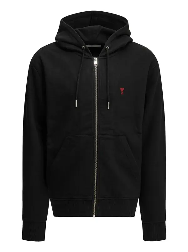 AMI Paris De Coeur' Zip Up Sweatshirt - Black