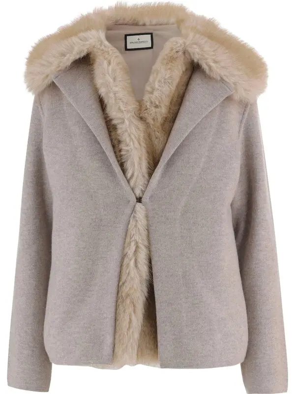 Bruno Manetti Wool And Cashmere Jacket With Fur - Beige