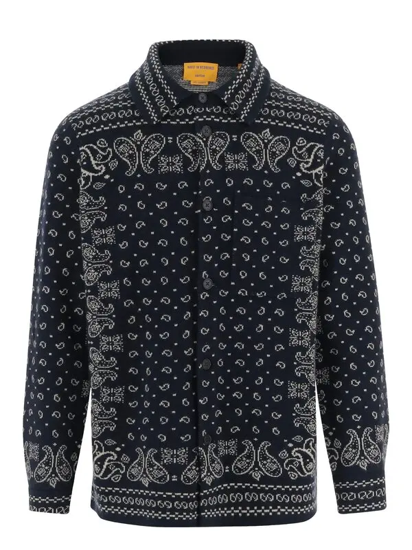 Guest In Residence Cashmere Knitted Shirt With Patterned Design - Navy