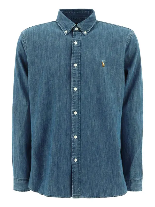 Polo Ralph Lauren Custom Fit Casual Shirt With Logo - Blue