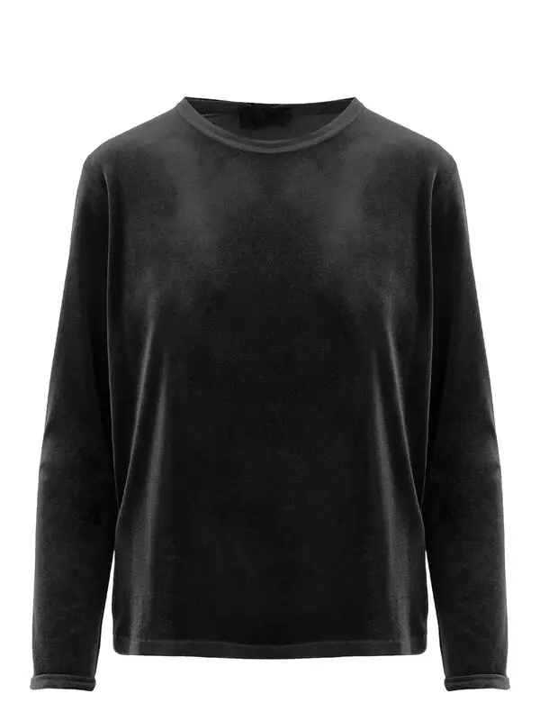 F.IT Long Sleeved Stretch Velvet Sweater - Black