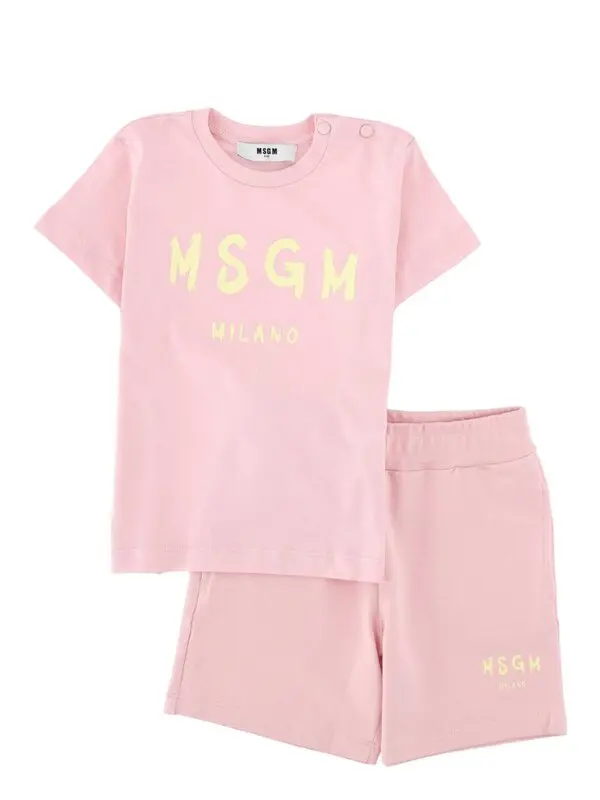MSGM Coordinato T Shirt Con Stampa Logo E Shorts - Pink